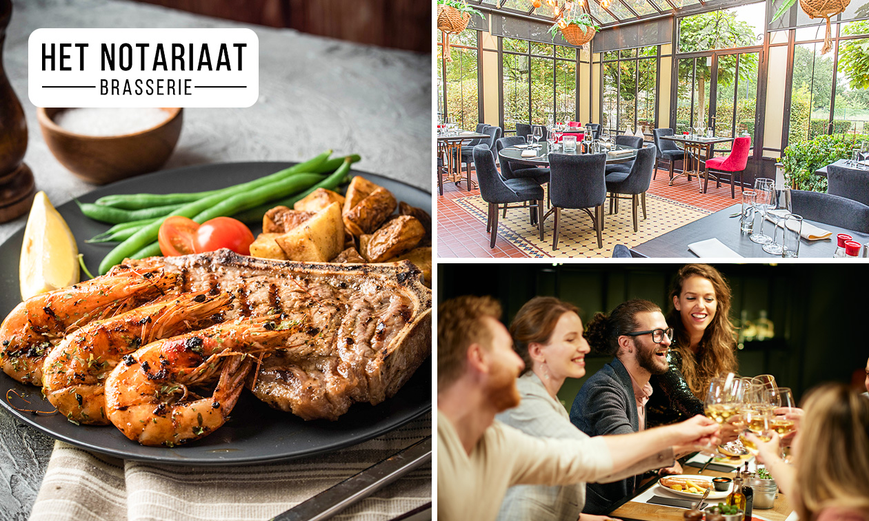 Brasserie Notariaat, Surf & turf steak met gamba's + steppegras of ...