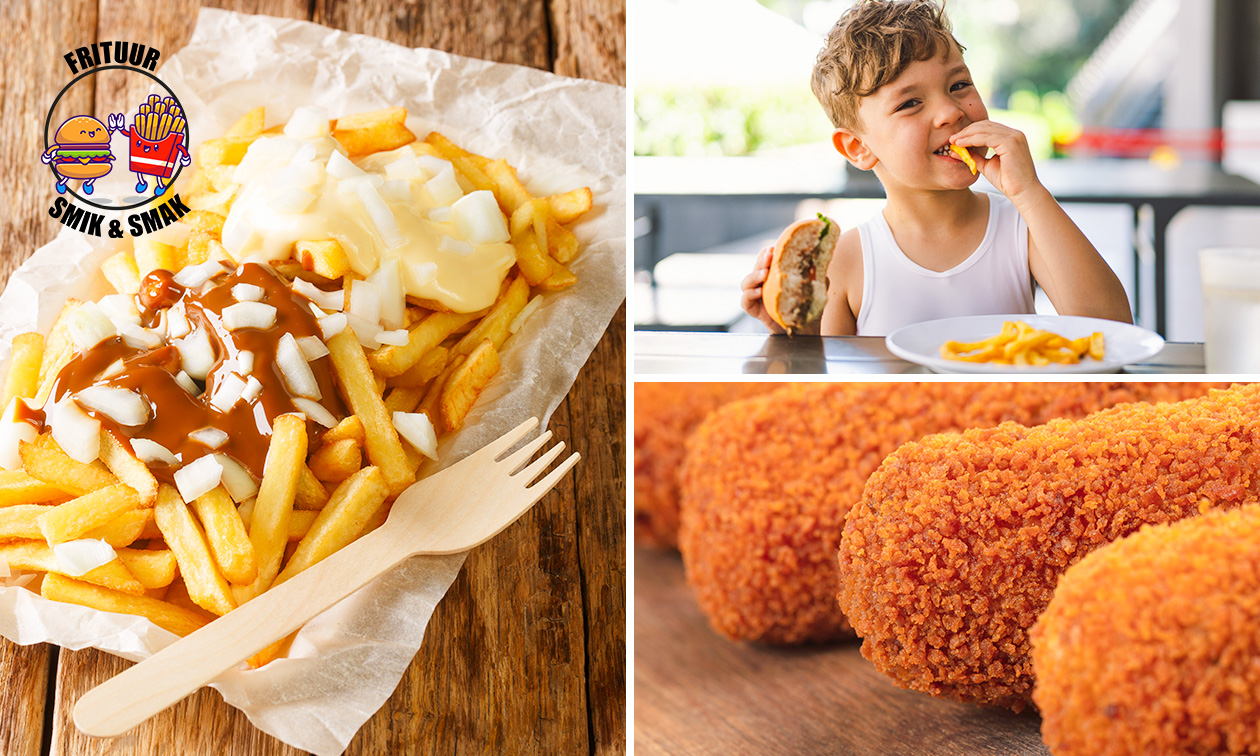 Frituur Smik & Smak, Friet + saus + drankje + snack of burger naar keuze, evt. voor afhaal ...